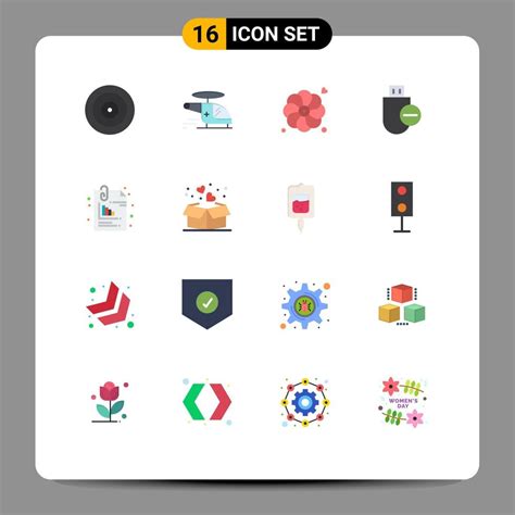 Group Of 16 Flat Colors Signs And Symbols For Attachment Remove Air Hardware Computers Editable