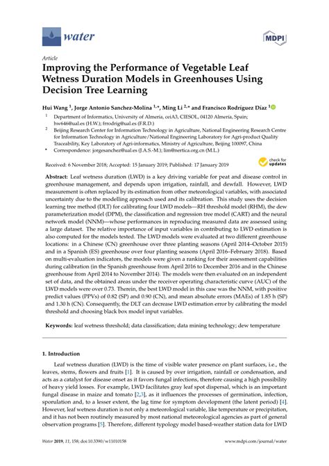 Pdf Improving The Performance Of Vegetable Leaf Wetness Duration Models In Greenhouses Using