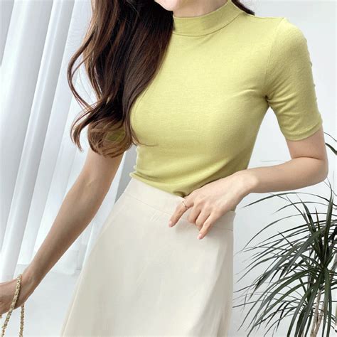 여성 반목 반팔 폴라티 반폴라티 텐셀 모달 보들보들 부 레이어드 티셔츠