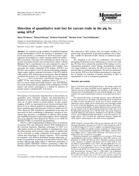 Pdf Detection Of Quantitative Trait Loci For Carcass Traits In The