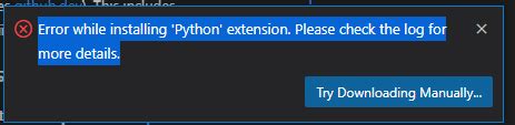 Cannot Install Extension For Python Issue Microsoft Vscode GitHub
