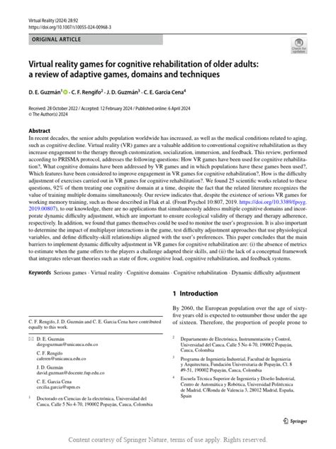 Virtual Reality Games For Cognitive Rehabilitation Pdf Virtual Reality Attention