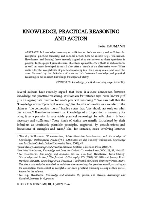 Pdf Knowledge Practical Reasoning And Action