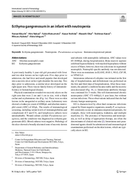 Pdf Ecthyma Gangrenosum In An Infant With Neutropenia