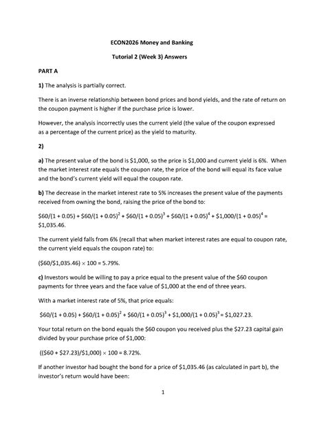 Tutorial 2 Answers Econ2026 Money And Banking Tutorial 2 Week 3 Answers Part A 1 The