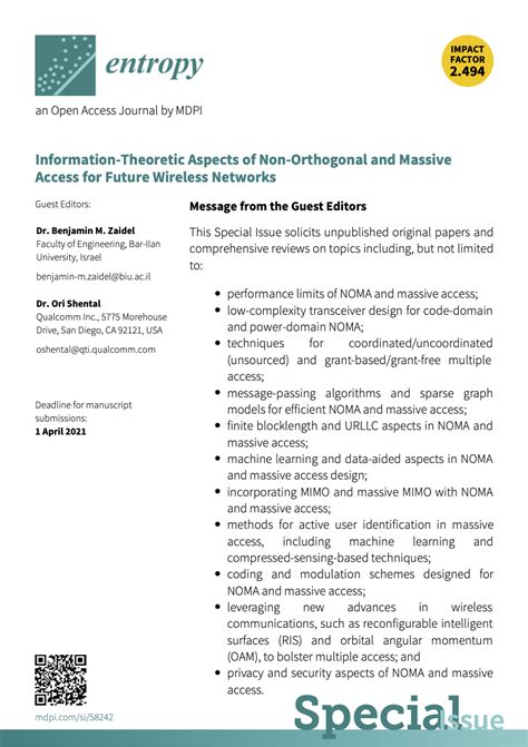 Call For Papers Entropy Special Issue On Information Theoretic Aspects