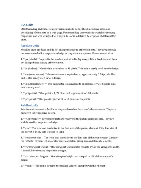 Css Units Pdf