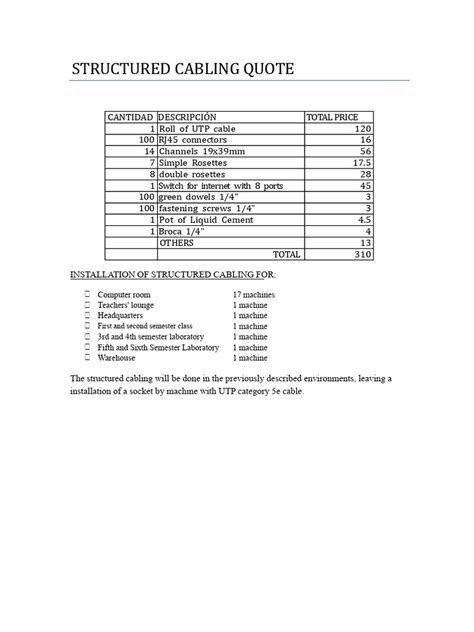Structured Cabling Installation Quote Pdf