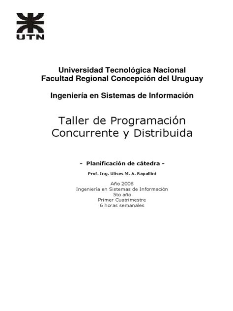 2008 Planificacion Taller De Programacion Concurrente Y Distribuida Pdf