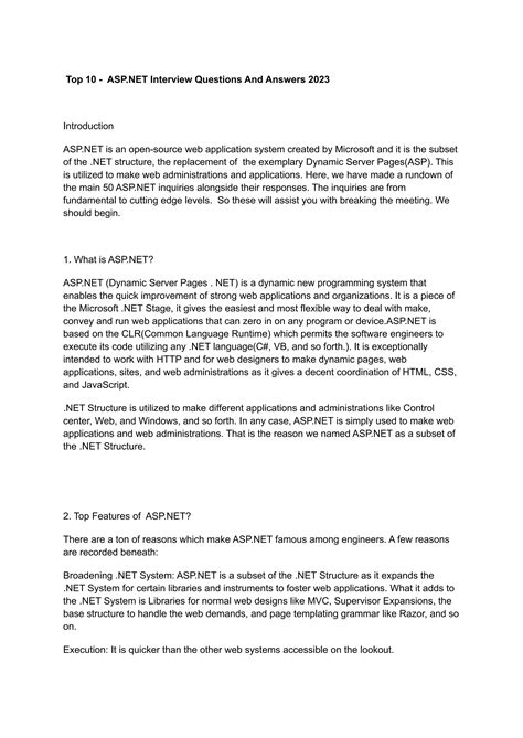 Top 10 Aspnet Interview Questions And Answers 2023pdf