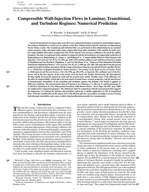 Pdf Compressible Wall Injection Flows In Laminar Transitional And Turbulent Regimes