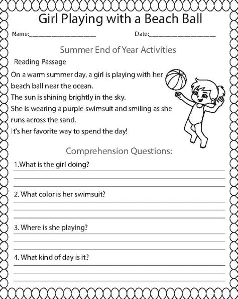 Girl At The Beach Color By Listening And Reading Comprehension Tpt