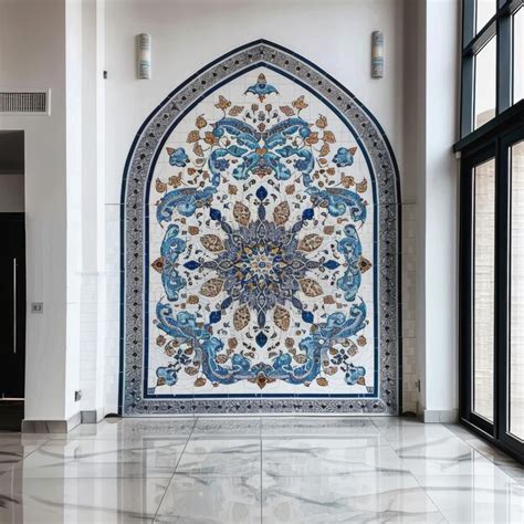 Islamic Patterned Tiles Arranged In A Symmetrical Design Against A White Wall Premium Ai