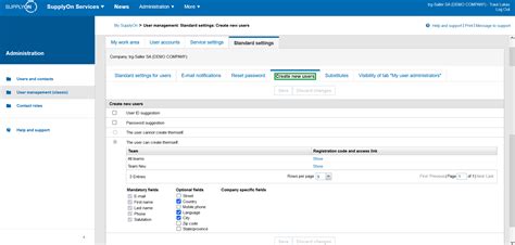Standard Settings Supplyon Support Center