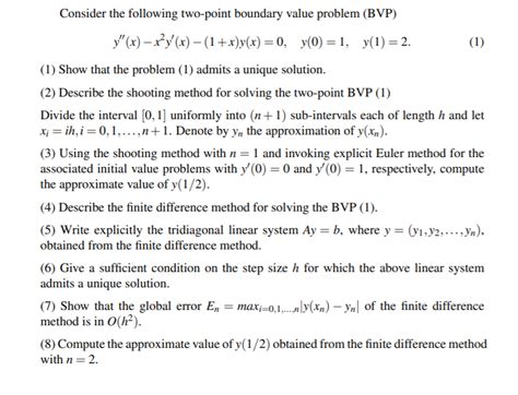 Solved Consider The Following Two Point Boundary Value Chegg