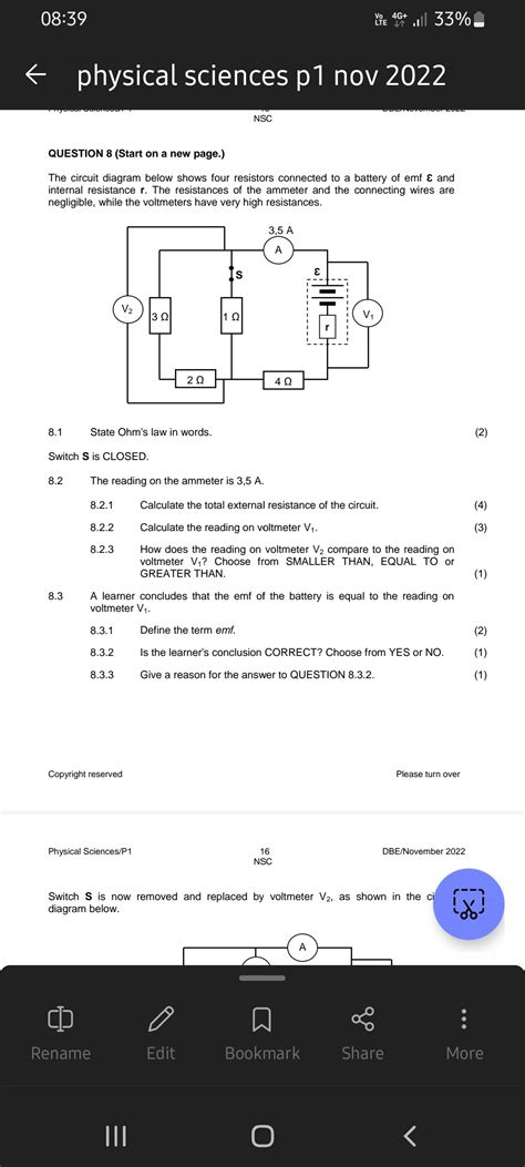 08 39 ← Physical Sciences P 1 Nov 2022 Nsc Question 8 Start On A New Page The Circuit Diagram