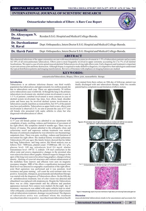 Pdf Osteoarticular Tuberculosis Of Elbow A Rare Case Report