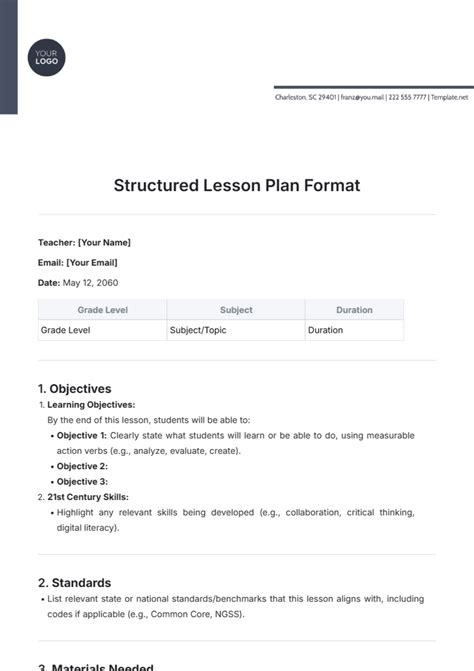 Free Structured Lesson Plan Format Template To Edit Online