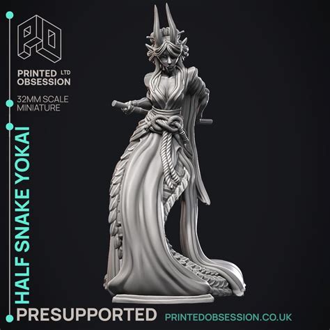 3d Printable Half Snake Yokai Elemental Creatures Presupported
