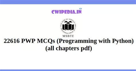 PWP Mcqs With Answers Pdf All Chapters Pdf MSBTE I Scheme