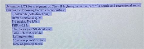 solved determine los for a segment of class ii highway