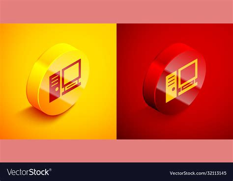 Isometric Computer Monitor Icon Isolated On Orange