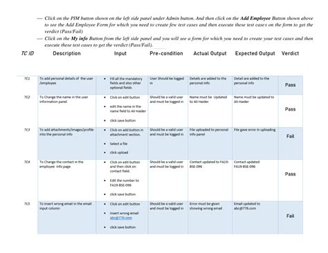 solution 15 test cases for the add employee and my info forms using