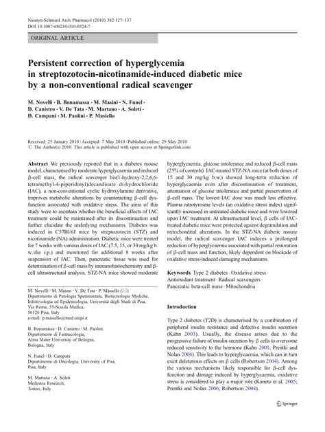 Pdf Persistent Correction Of Hyperglycemia In Streptozotocin