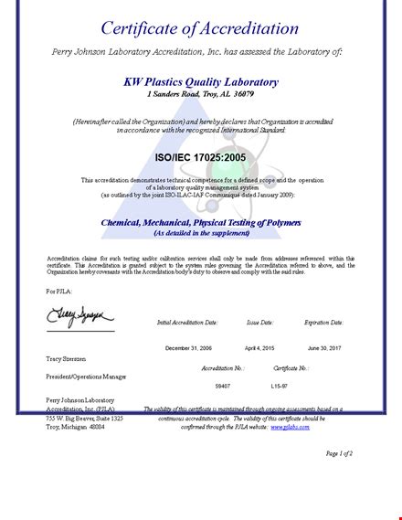 Laboratory Quality Management Certificate Accreditation For Excellence