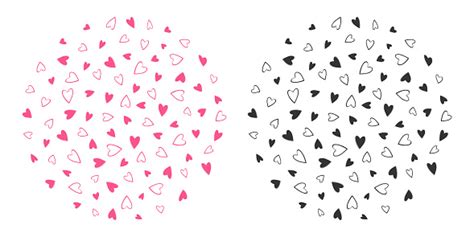윤곽선과 채워진 하트 분홍색과 검은 색 원형 흑백 배경 세인트 발렌타인 데이 인사말 가득 찬에 대한 스톡 벡터 아트 및 기타 이미지 가득 찬 개념 개체 그룹 Istock