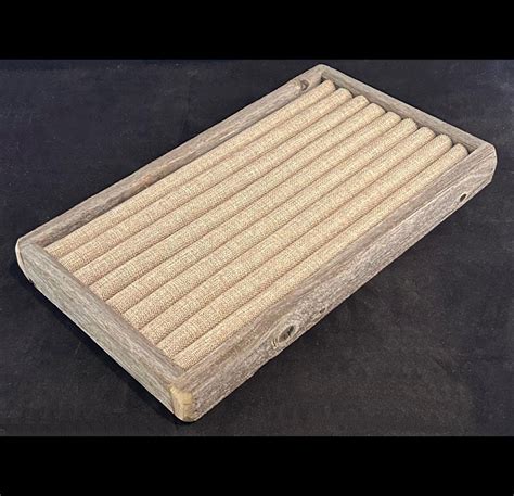 Ring Display Tray In Weathered Wood Or Raw Cedar With Burlap Or Black