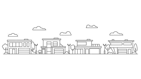 Premium Vector Small Town Neighborhood Line Art