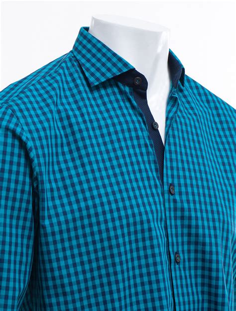Turqoise And Navy Gingham Shirt Ismail Farid Pakistan