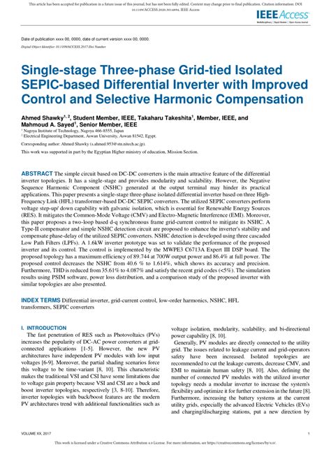 Pdf Single Stage Three Phase Grid Tied Isolated Sepic Based
