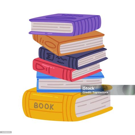 화려한 표지의 양장본 책이 많이 쌓여 있습니다 교과서 더미 학교 교육 서점 도서관 대학 만화 벡터 일러스트레이션 가득 찬에 대한 스톡 벡터 아트 및 기타 이미지 Istock