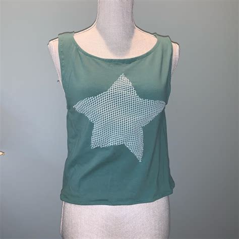 Green White Netted Star Tank Such A Cute Top Depop