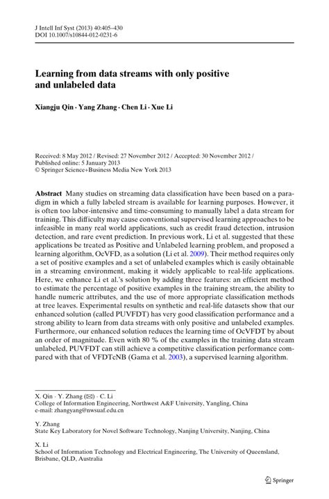 Pdf Learning From Data Streams With Only Positive And Unlabeled Data