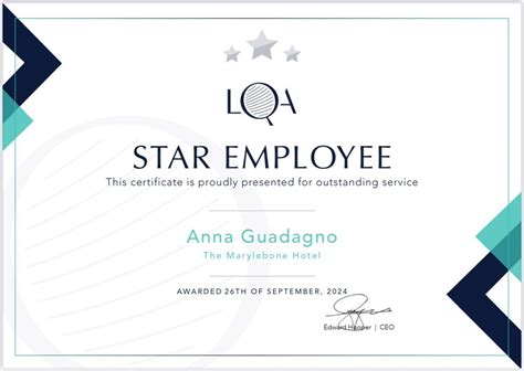 Honored To Receive The Lqa Star Employee Certificate At The Marylebone