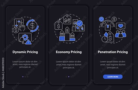 General Pricing Approaches Night Mode Onboarding Mobile App Screen Walkthrough 3 Steps Graphic