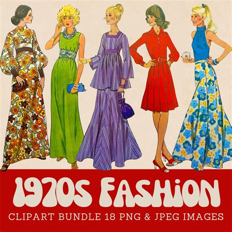 1970s Clipart Womens Fashion Clipart Bundle Groovy 70s Retro Fashion
