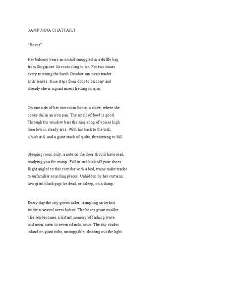Boxes Poem Analysis By Sampurna Chattarji Studocu