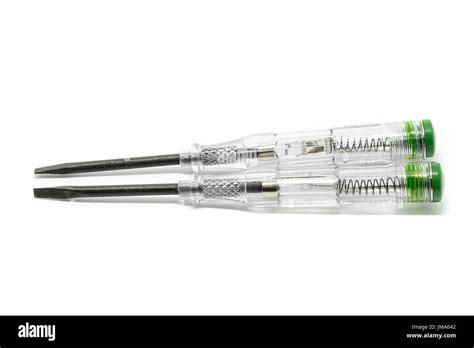 Screwdriver With Tester Isolated On A White Background Tool To Check Electric Voltage Stock