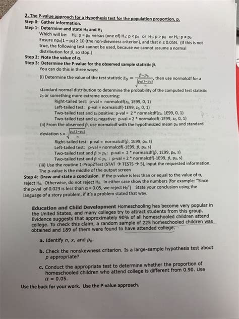 Solved The P Value Approach For A Hypothesis Test For The Chegg Com