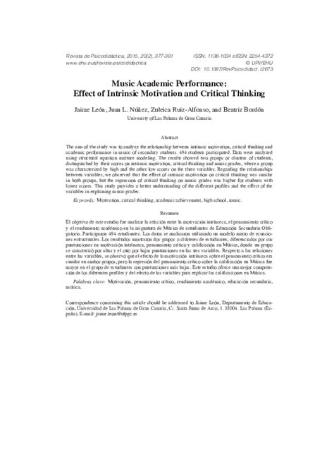 Music Academic Performance Effect Of Intrinsic Motivation And Critical