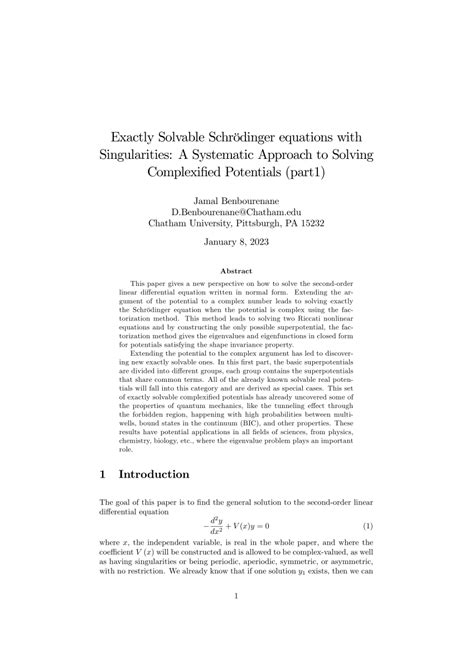 Pdf Exactly Solvable Schrödinger Equations With Singularities A
