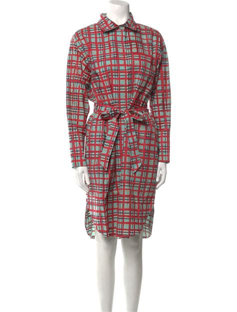 Burberry Plaid Print Knee Length Dress Red Dresses Clothing