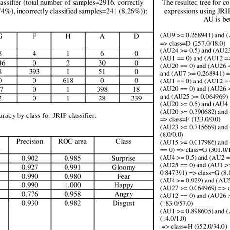 Facial Expression Recognition Results Using Jrip 15 Classifier