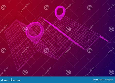 Geo Map Pin With Folding Map Wireframe Mesh Stock Vector Illustration Of Location Destination