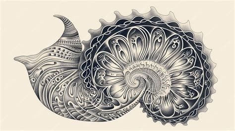 Premium Photo A Detailed Pencil Drawing Of A Nautilus Shell With