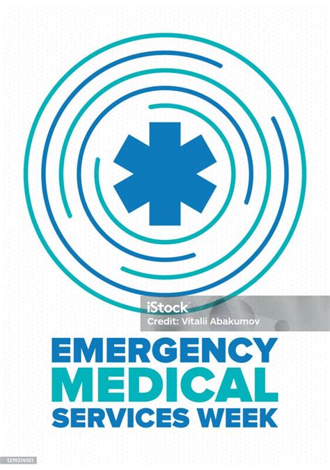 5 월 응급 의료 서비스 주간 미국에서 매년 축하 제어 및 보호 의료 의료 디자인 포스터 카드 배너 및 배경 벡터 일러스트레이션